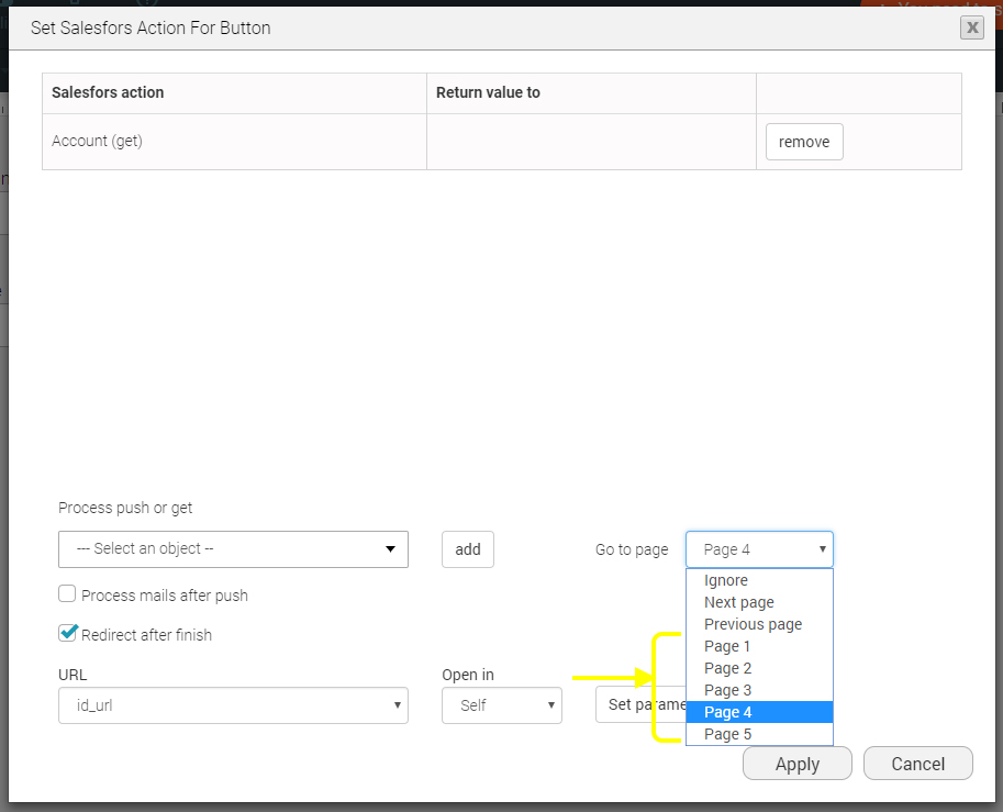 Move to a specific page using the SF Action button