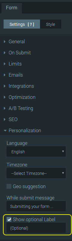 How can I add an optional label to my un required fields?