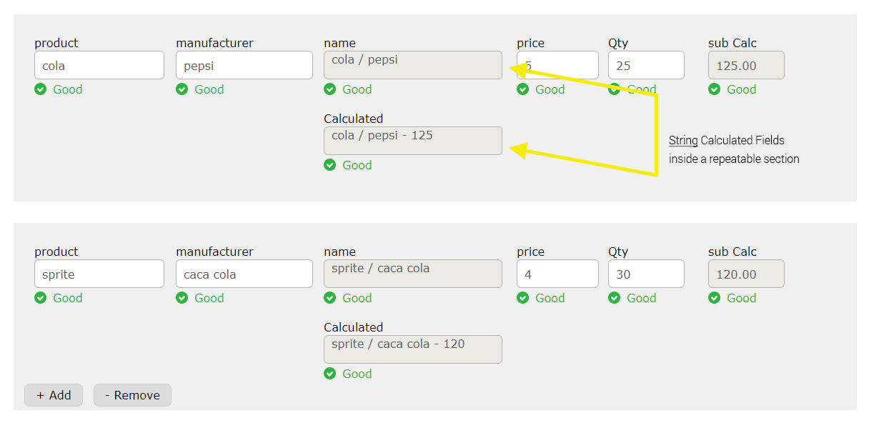 Calculated Field In String Mode Supported In Repeated Section